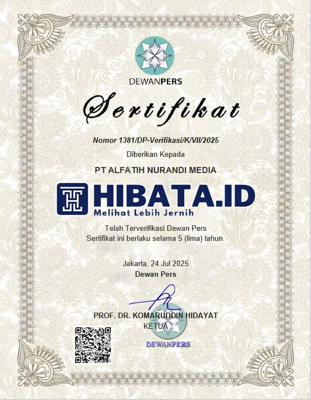 ‎Hibata.id Resmi Terverifikasi Dewan Pers, Perkuat Posisi sebagai Media Lokal Profesional ...